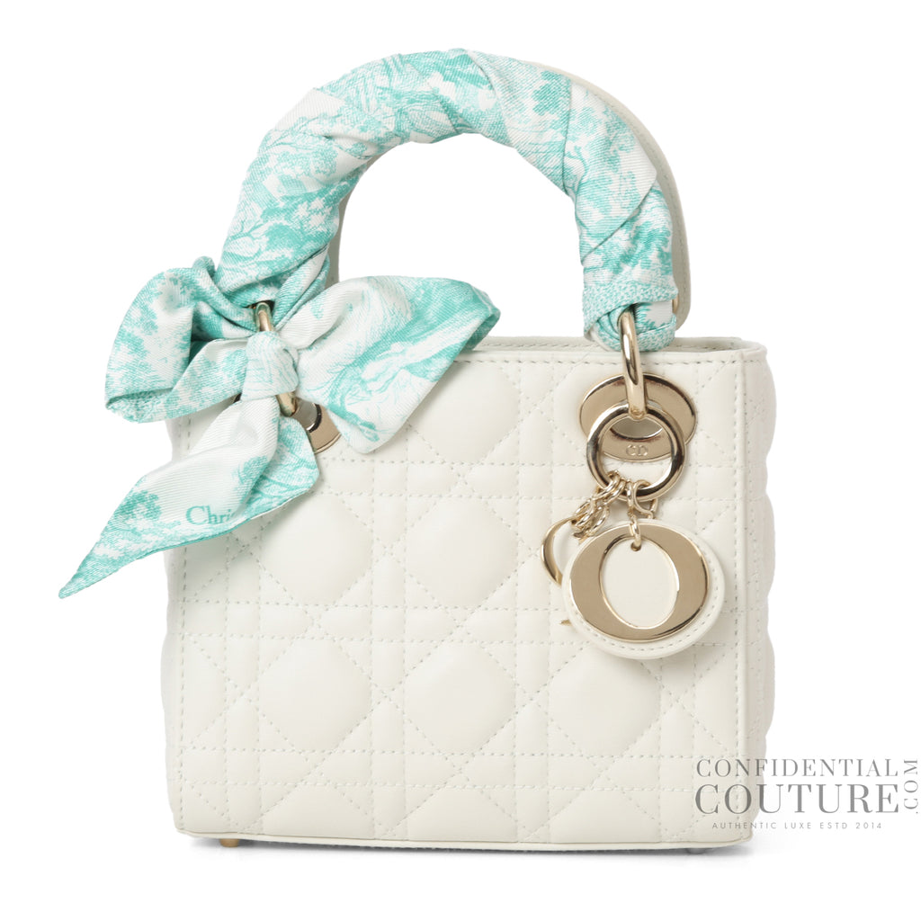 White Mini Lady Dior Bag With Twilly – Confidential Couture