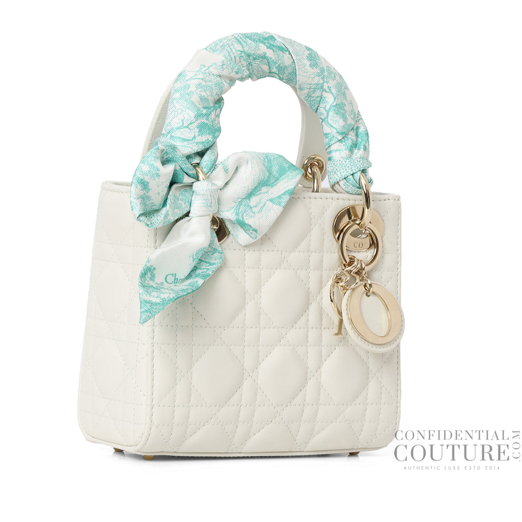 White Mini Lady Dior Bag With Twilly – Confidential Couture