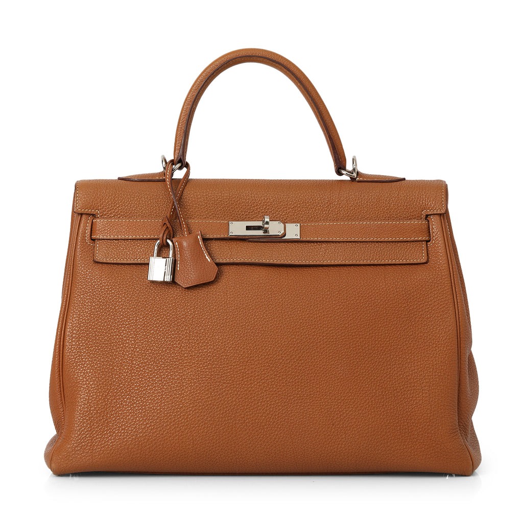 Shop Pre Owned Authentic Hermes Kelly 35 Tan With Silver Hardware ...